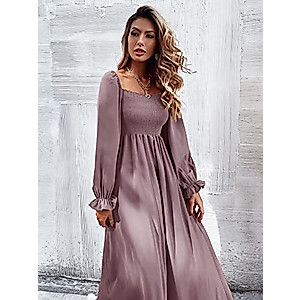 Floerns Women's Boho Floral Print Square Neck Flounce Sleeve A Line Long Dress Mauve Purple S