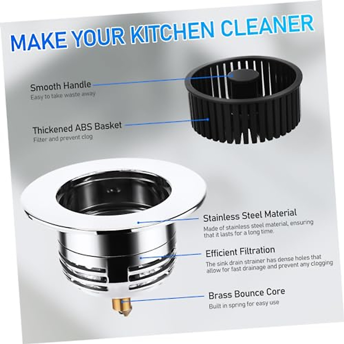 Homoyoyo Kitchen Sink Filter Sink Drain Strainer Push Type Sink Strainer Kitchen Sink Stopper Bathtub Drain Plug Drain Stopper Plunger Sink Strainer Kitchen Drain Stoppers Plastic Grey