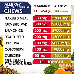 YUMA'S Dog Allergy Chews - Itch Relief for Dogs - Dog Allergy Relief - Anti Itch for Dogs - Dog Itchy Skin - Dog Allergy Support - Hot Spots Supplement - 90 Treats
