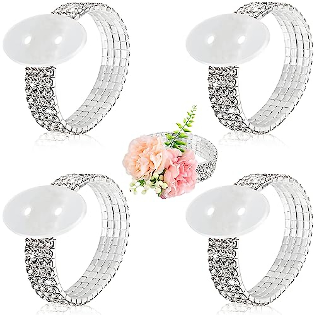 Bonuci 4 Pieces Corsage Wristlet Bands Rhinestone Bracelet Wristlets Stretch DIY Wedding Wristband Corsage Accessories Bracelets for Wedding Party Prom Bride Shower Party Anniversary