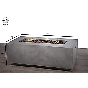 Living Source Propane Outdoor Fire Pit [CM-1012C] | Rectangular Gas Fire Table Table for Balcony,Courtyard, Balcony,Terrace and BBQ |Low Height Fireplace| (Natural Concrete, Size:- 6" Hx42 Wx20 D)