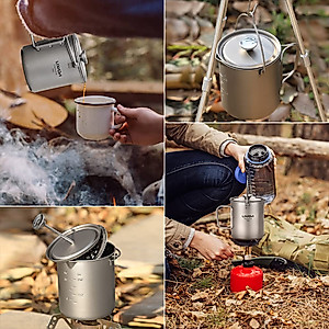 Lixada Titanium Pot 750ml Camping Titanium Coffee Cup Mug French Press Pot Coffee Maker Outdoor Camping Cooking Pot with Folding Titanium Spoon