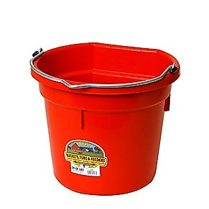 Plastic Animal Feed Bucket (Red) - Little Giant - Flat Back Plastic Feed Bucket with Metal Handle (20 Quarts / 5 Gallons) (Item No. P20FBRED6)
