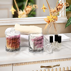 xigua Paris Eiffel Tower Qtip Holder with Lid,2Pack Clear Plastic Apothecary Jars Bathroom Storage Containers for Cotton Swab,Cotton Ball,Floss Picks,Tea,Coffee
