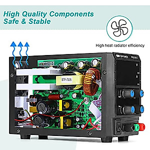 DC Power Supply Variable 3 Digital（35V 5A) CC/CV Mode Single-Output 110V with Alligator to Banana Test Lead,Test Hook Clips, Tweezers for for DIY Electronics Testing, Repairing& Researching