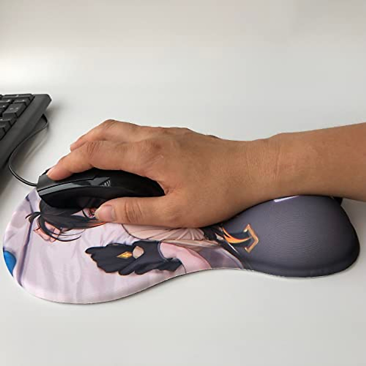 Genshin Mouse Pad Zhongli Silicone Gel Gaming 3D Anime Genshin Impact Mice Pad with Wrist Rest Support Play mat (Pink)