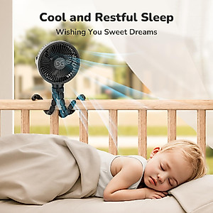 GUSGU GF35 Stroller Fan Battery Operated, Small Portable Fan Clip on for Baby, USB Rechargeable Handheld Personal Fan Flexible Tripod for Travel, Car Seat, Camping, Bedroom