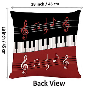 Ofocam Throw Pillow Cover Red Black White Piano Keys and Notes Square Decorative Throw Pillow Cushion Case for Home Couch Living Room Bed Sofa Car 18 x 18 Inches Pillowcase