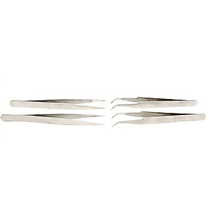 HEEPDD Tweezers, 4PCS Serger Tweezers with Serrated Tips Serrated Bent Tweezers Tips Stainless Steel Straight Tweezer Tip Curved Anti Static Tweezers Sewing Machine Accessory