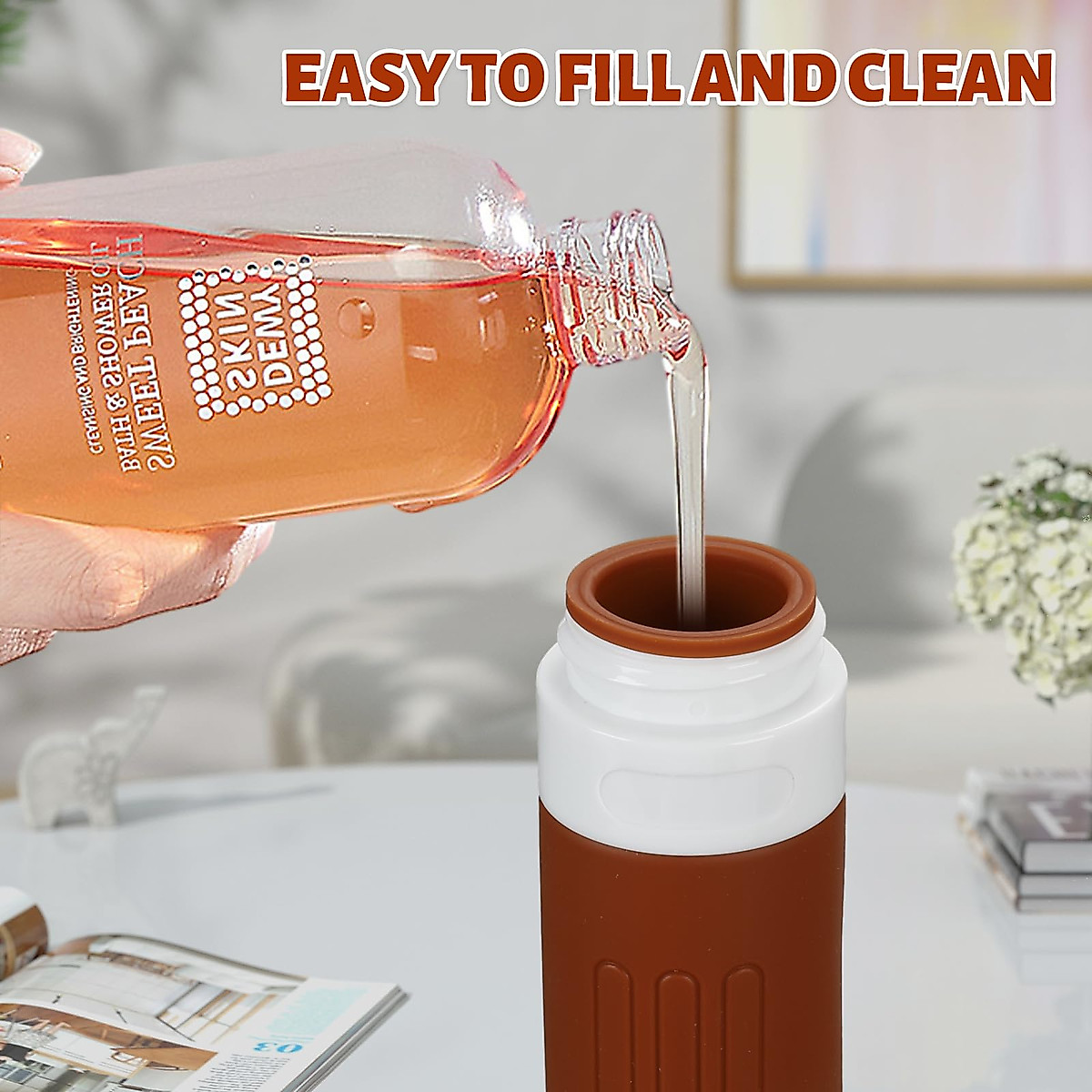 Fuystiulyo 4pcs Silicone Travel Bottles, BPA Free, Leak Proof, TSA Approved, 3oz x 4, Brown