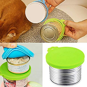 WOHENI Can Lids, Pet Food Can Cover, Universal Silicone Cat Dog Food Can Lids 1 Fit 3 Standard Size Can Tops, Fits Most Standard Size Dog and Cat Can Tops (Green+Blue+Spoons)