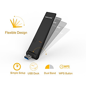 USB3.0 Wireless Adapter,Wavlink 1300Mbps Dual Band USB Wi-Fi Network Adapter with USB Extension Cradle, 802.11AC Network LAN Card 2.4G/400Mbps + 5G/867Mbps, WPS for PC Desktop Windows Mac OS X