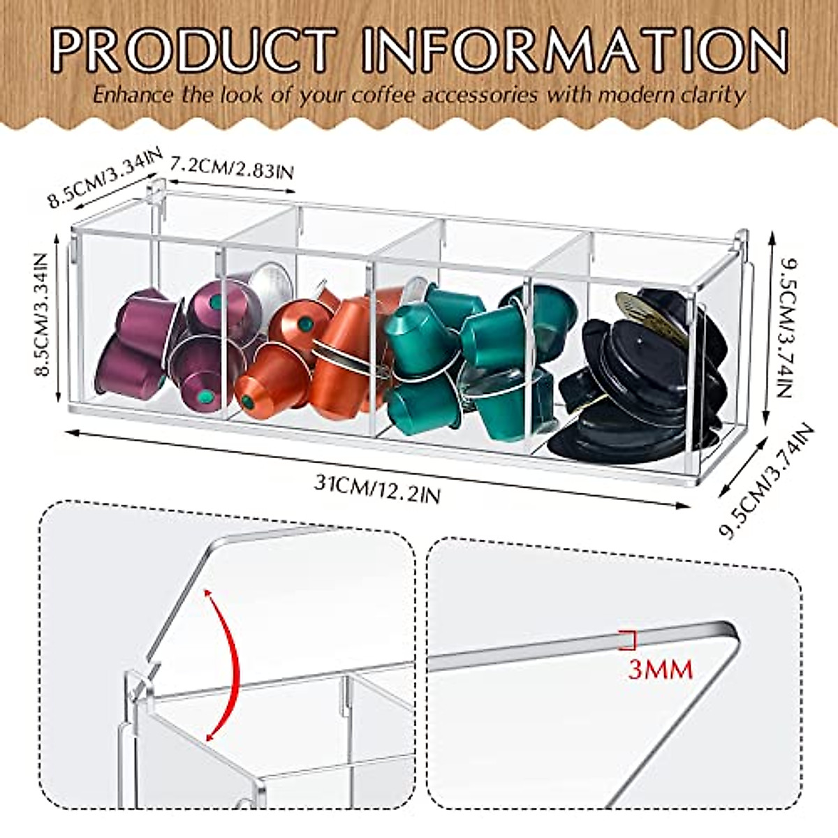 2 Pcs Acrylic Coffee Pod Holder with Lid Coffee Station Organizer Capsule Storage Coffee Bar Accessories for Tea Bag Sugar