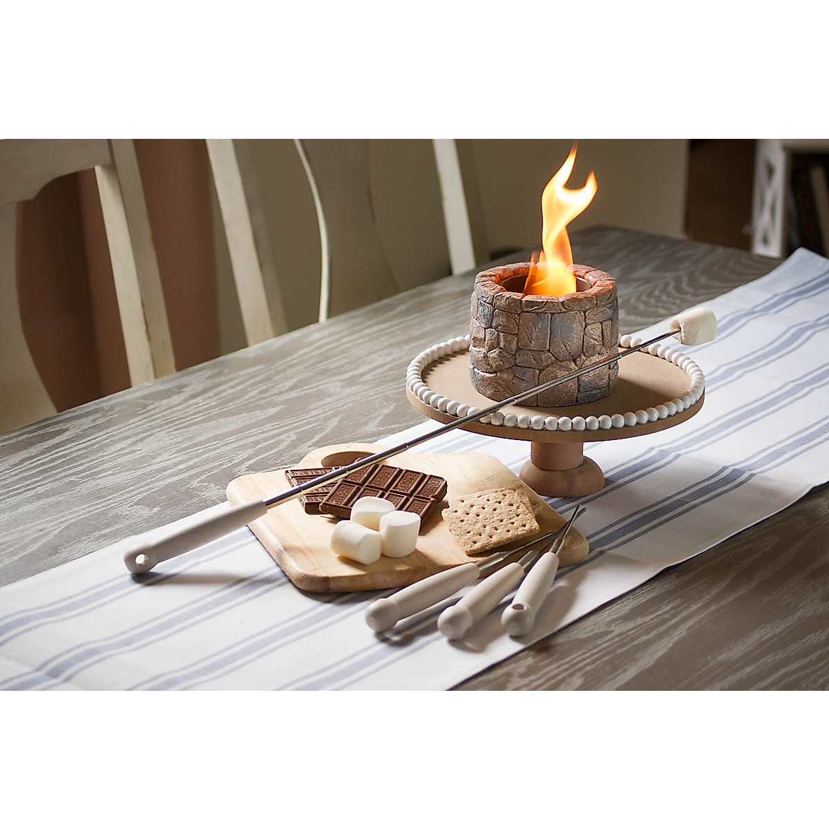 WEYLAND Tabletop Fire Pit Bowl - Table Top Firepit Balcony Decor and Smores Maker - Small Indoor, Outdoor and Personal Portable Fireplace for Patio Using Rubbing Alcohol Fuel - Stone Design