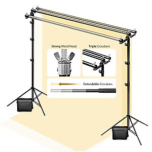 Julius Studio 10 x 9.6 feet (W x H) Triple Crossbar Backdrop Stand, 3 Cross Bars Easy Length Adjustable Background Support System Kit for Photography, Video, Party, Event, JSAG667