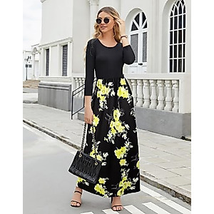 Supnier Women's 3/4 Sleeve Dresses Long Ladies Floral Maxi Dress with Pockets (P5, Small)