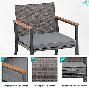 Verano Garden 3 Pieces Rocking Bistro Set, Small Wicker Patio Furniture Set with 2-Tier Coffee Table for Porch,Balcony,Yard,Garden, Light Gray