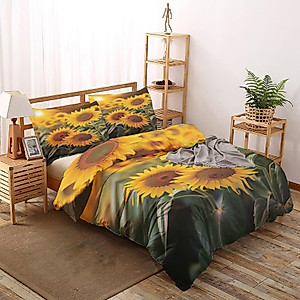 Epzthxlyr Sunflower Duvet Cover Queen Size, Sunshine Flowers Bedding Set 3 Pieces Set, Soft Microfiber, with Zipper and Corner Ties, Botanical Flower Comforter Cover 1 Duvet Cover + 2 Pillow Cases