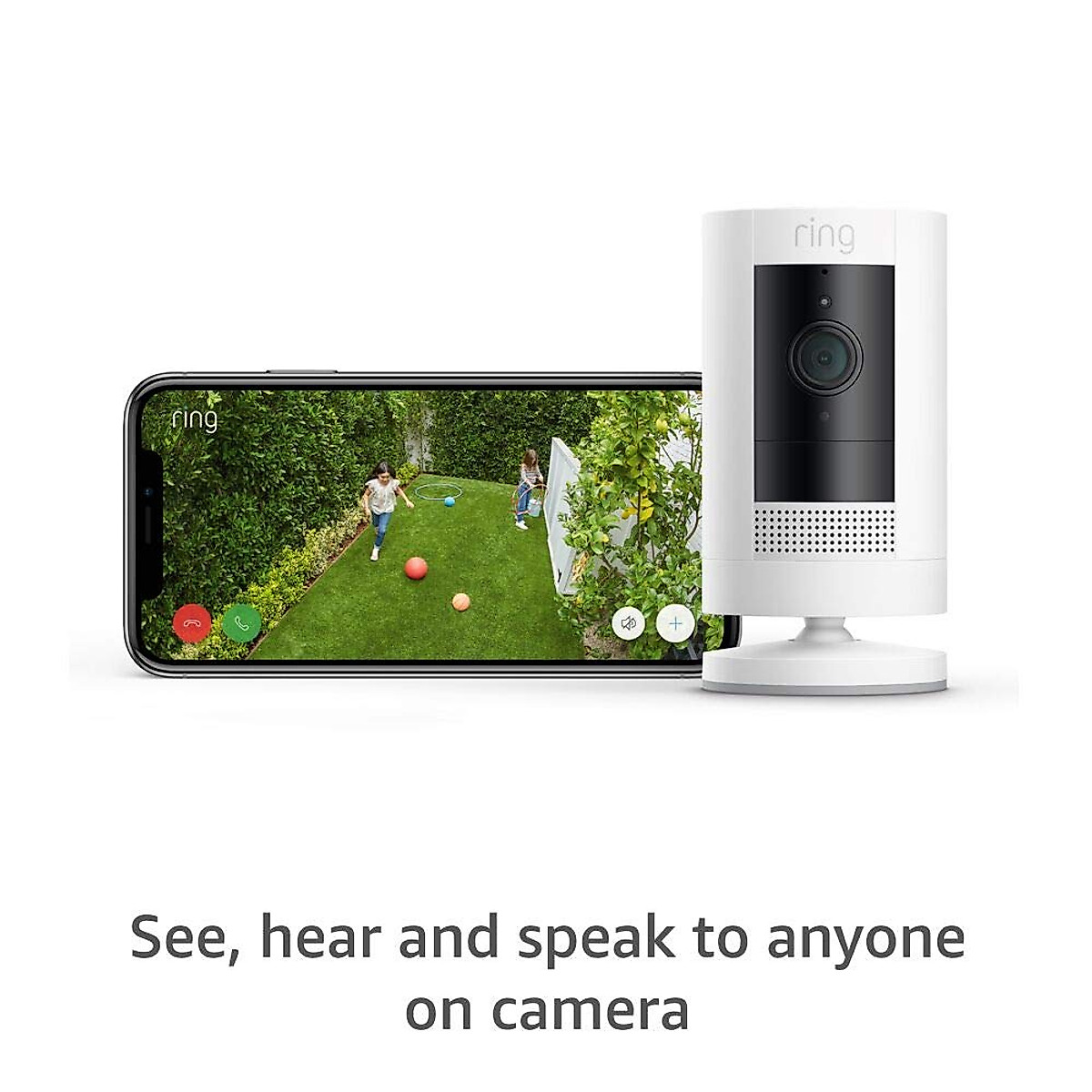 Certified Refurbished Ring Stick Up Cam Battery HD security camera with custom privacy controls, Simple setup, Works with Alexa - White
