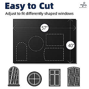NIGHTON Portable Blackout Curtains 40"×57" Strong Hook and Loop Tape Strips with Adhesive,Blackout Shades That can be Cut,100% Blackout Material Blackout Blinds for Baby Nursery or Travel Use-Black