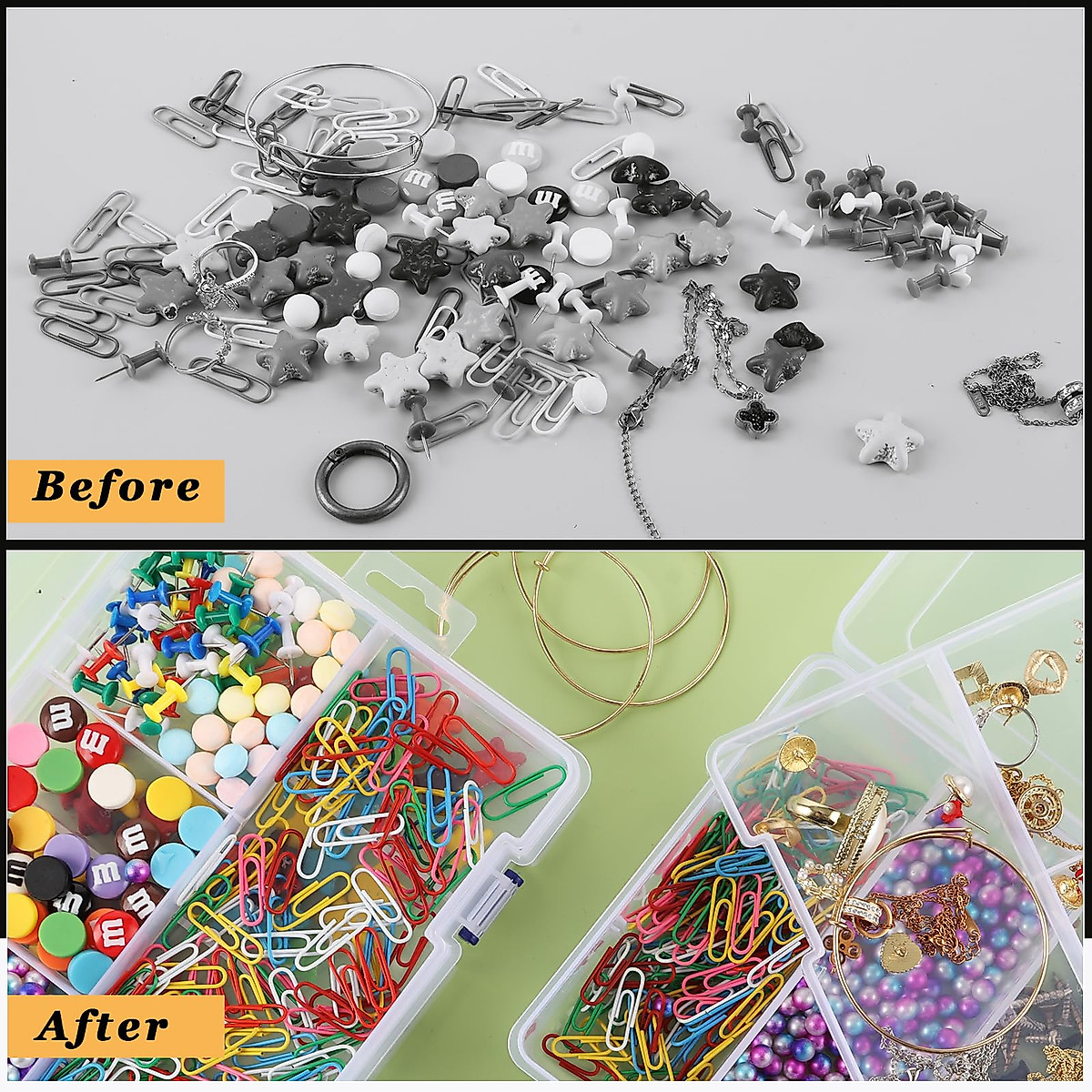 LDXURU 6 Pack 8 Grids Plastic Organizer Box, Clear Organizer Box Adjustable Dividers, Plastic Compartment Container Storage with Removable Dividers for Craft, Beads, Jewelry, Small Part