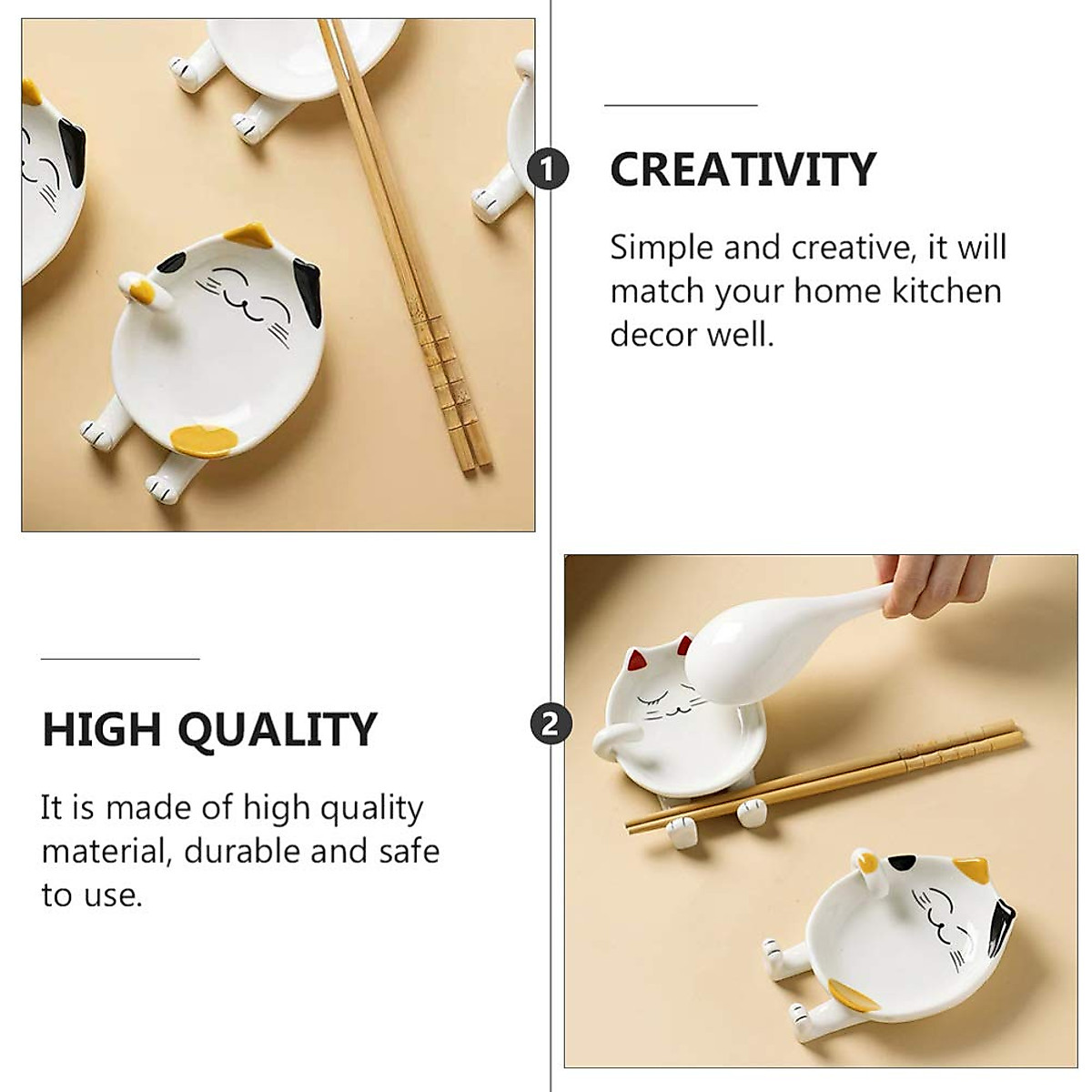 Cabilock Cute Cat Spoon Rest Multifunction Ceramic Cooking Utensil Holder Stove Cover Lid Holder Spoon Holder for Stove Top, Coffee Spoon Rest, Ladle Rest, Cooking Utensil Rest