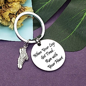 Funny Fitness Gym Gift Keychain Workout Gift Runners Gift for men Women Inspirational Gift Gym Trainer Jewelry When Your Legs Get Tired,Run with Your Heart Key Chain Keyring Workout Jewelry