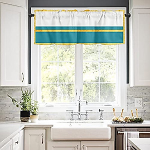 Kitchen Valance for Windows Rod Pocket Curtain Valances Modern Simple Turquoise Teal Privacy Short Curtains Panels Window Treatment for Living Room Bedroom Bathroom Decor Gold Border White Back