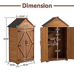 DetalleGo Outdoor Wooden Storage Cabinet, Storage Shed with 3 Detachable Shelves, Lockable Wooden Garden Shed with Waterproof Roof, Outside Vertical Tall Tool Shed for Yard Patio Lawn Deck (Natural)
