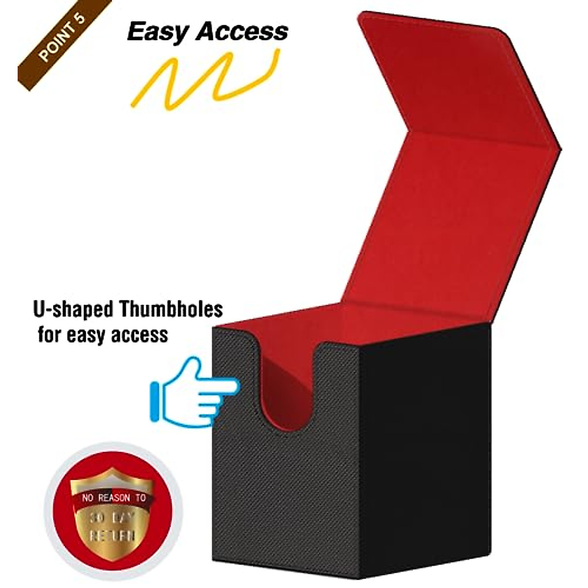 Venssu Card Deck Box,Vertical Card Deck Case,Card Storage,Commander deck box, Trading card box, Fit 115 Plus Sleeved Cards Compatible with board game MTG TCG CCG with dividers(Black＆Red)