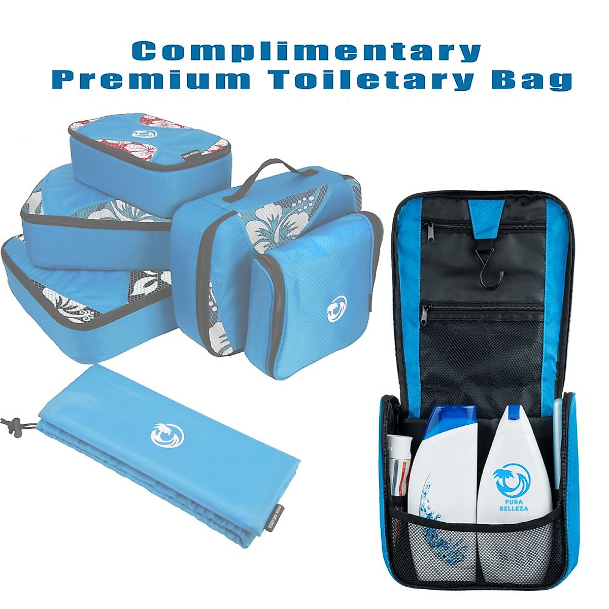 YOLLIT Pura Belleza Packing Cubes! 4 Ultralight and Durable Travel Bags + Laundry Bag + Complimentary Toiletry Bag. Keeps Luggage and Closet Organized. The #1 Packing Cube