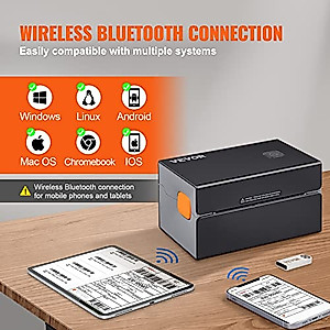 VEVOR Bluetooth Thermal Label Printer HD(300DPI),  Wireless Shipping Label Printer w/Auto Label Recognition, Support Windows/MacOS/Linux/Chromebook, Compatible w/USPS, Amazon, Ebay, Etsy, UPS, etc.