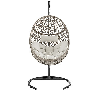 Ulax Furniture Egg Chair, Hanging Swing Chair with Stand, Outdoor Patio Wicker Tear Drop Hammock Chair with Cushion (Beige)