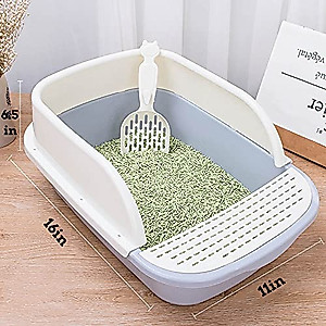 Cat Litter Box with Lid for Kitten Under 6 Months, Open Top Kitty Litter Box with High Sided Shield, Includes Litter Mat, Poop Scooper, Feeding Bowl, 4 PCS Kitty Supplies