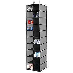 mDesign Soft Fabric Closet Organizer - Holds Shoes, Handbags, Clutches, Accessories - Large, 20 Shelf Over Rod Hanging Storage Unit - Charcoal Gray/Black