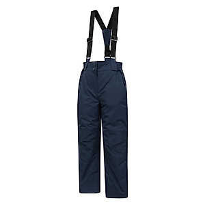 Mountain Warehouse Kids Winter Snow Pants, Reinforced Knees -Boys & Girls Ski Salopette Dark Blue 7-8 Years