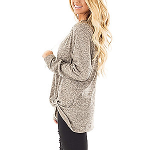 SAMPEEL Womens Long Sleeve Casual Winter Warm Clothes Tunic Tops Pleated Clearance Khaki M