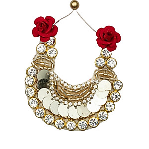 Decorative Mala Stone Set for Laddu Gopal/Devi Maa/Radha Krishna/Indian Traditional God Goddess Sringar Deities jewellary Set in Red Bag All God Statue Festival Decoration(Size-2")(Golden)