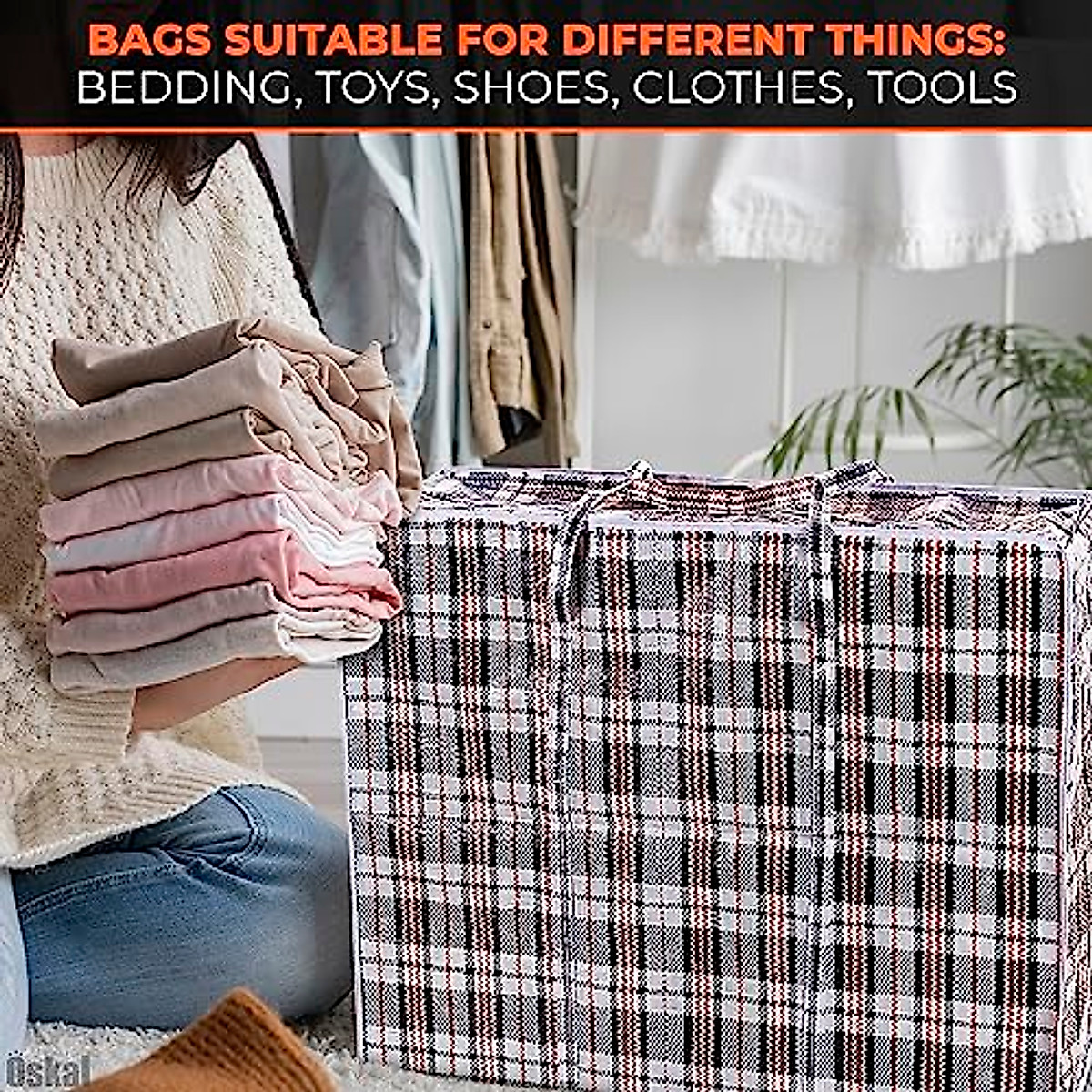 4Pcs Extra Large Laundry Bag for Storage Box with Zipper Laundry Bags - Storage Bags with Handles with Durable Zipper, Moving Storage Bags, Travel Laundry Bag with Handles for Cloths, Bedding ksi