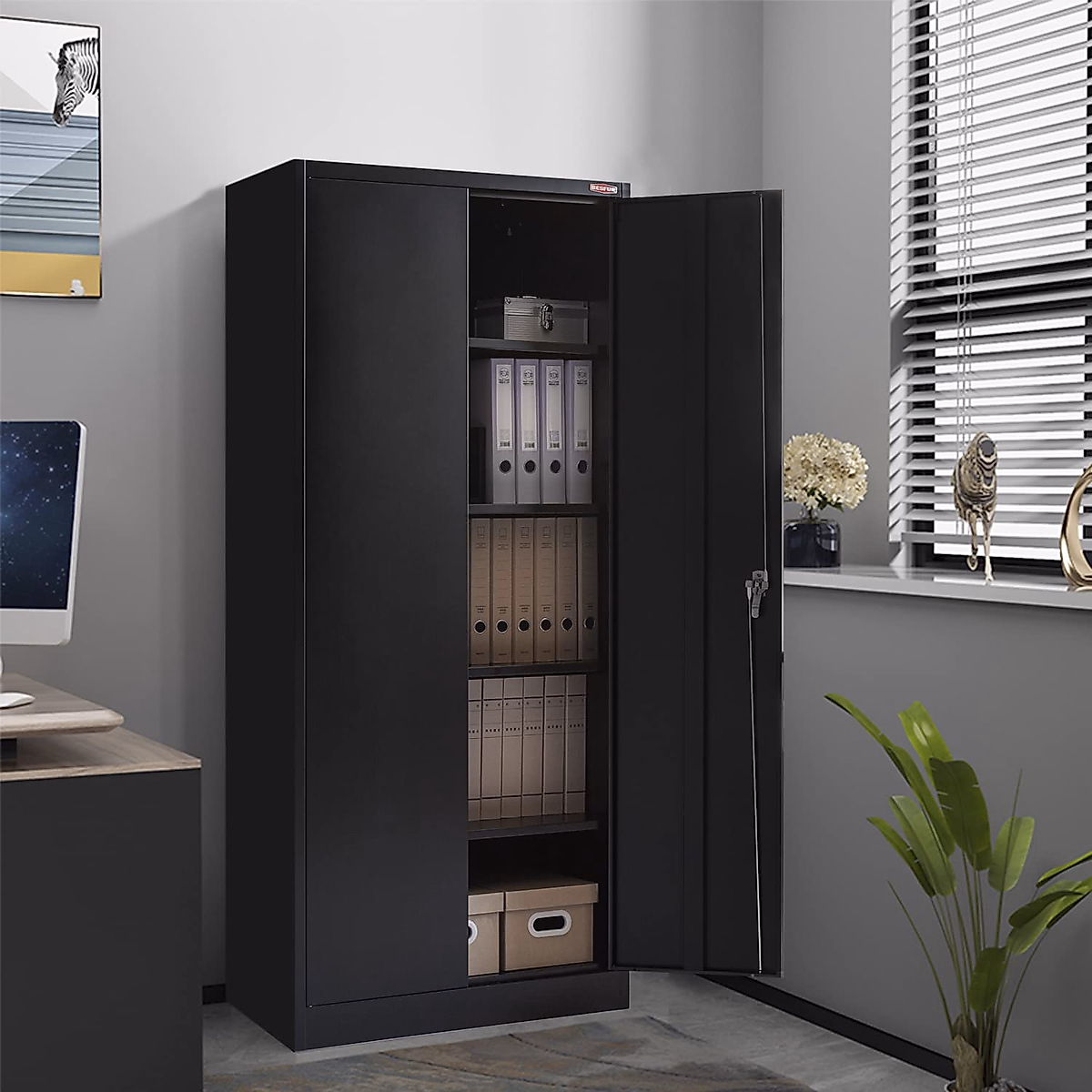 BESFUR Metal Storage Cabinet, 72" H Large Metal Cabinets with 4 Adjustable Shelves and Locking Doors, Classic Steel Storage Cabinet for Home, School, Office, Garage (Black)…