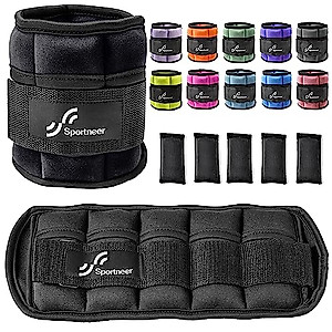 Sportneer Adjustable Ankle Weights 1 Pair 2 4 6 8 10 Lbs Leg Weight Straps for Women Men, Weighted Ankle Weights Set for Gym,Fitness, Workout,Walking, Jogging,1-5 lbs for Each Ankle, 1 Pair 2-10 lbs (Black)