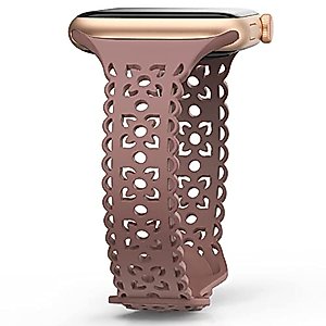 Lace Silicone Band Compatible with Apple Watch Bands 44mm 40mm 41mm 45mm 38mm 42mm Women,Thin Slim Hollow-out Sport Strap Replacement Wristbands for iWatch Series 9,Ultra,SE,Series 9 8 7 6 5 4 3 2 1