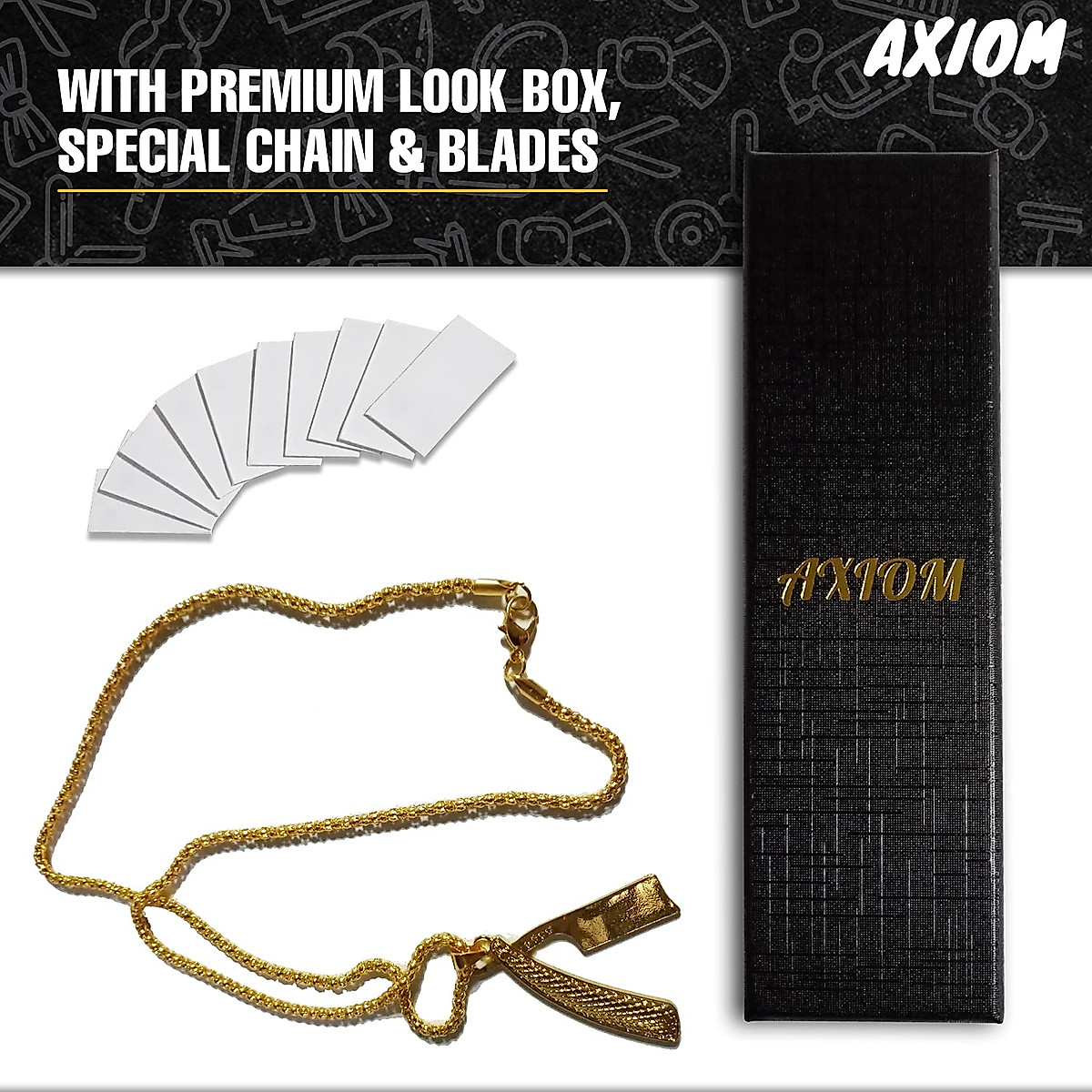 Axiom Professional Straight Razor 30 Double Edge Derby Blades for Men Stainless Steel Barber Straight Edge Razor Kit for Smooth Cut Throat Shavette for Individuals & Salons Special Chain Gift