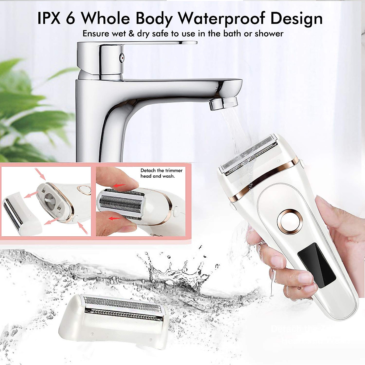 Electric Razor for Women, DCMEKA Women’s Electric Shaver Bikini Trimmer Wet & Dry Use Body Hair Remover for Arm Legs Underarms, Painless Cordless Lady Shaver with LED Power Display