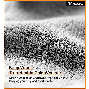KEECOW Merino Wool Crew Socks For Men & Women, Thermal, Warm, Winter Cushion Socks For Hiking Working Running, 3 Pairs (Large, Charcoal B)