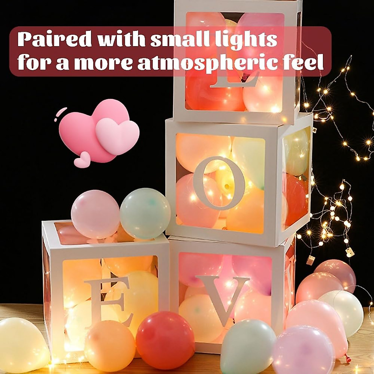 Generic 4 Pieces Love Transparent Balloons Boxes with Letters, Valentine’s Day Balloon Box, Party Decorations Balloons Boxes for Anniversary Wedding Engagement Wedding, Bridal Shower, Birthday Party