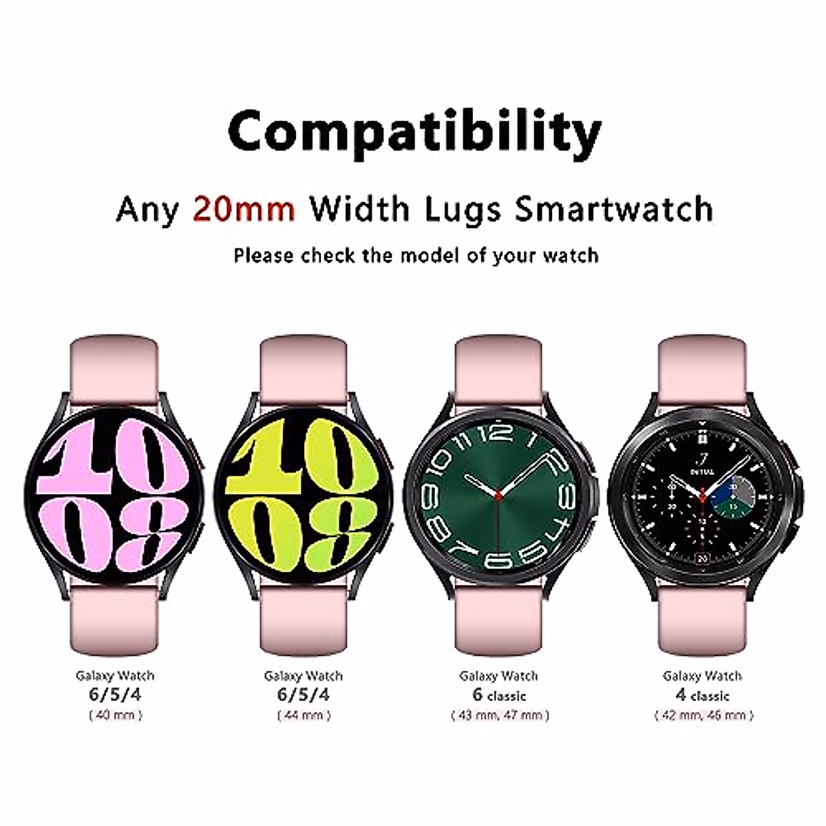 6 Pack Silicone Bands for Samsung Galaxy Watch 7 6 5 4 Band 40mm 44mm/Watch FE 40mm Women Men,20mm Watch Band for Samsung Watch 6 Classic 43mm 47mm/Watch 5 Pro 45mm/4 Classic 42mm 46mm Sport Straps