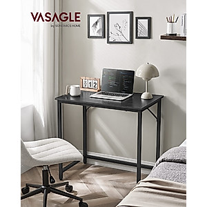 VASAGLE Computer Desk, Gaming Desk, Home Office Desk, for Small Spaces, 19.7 x 31.5 x 29.5 Inches, Industrial Style, Metal Frame, Black with Wood Grain ULWD038B56