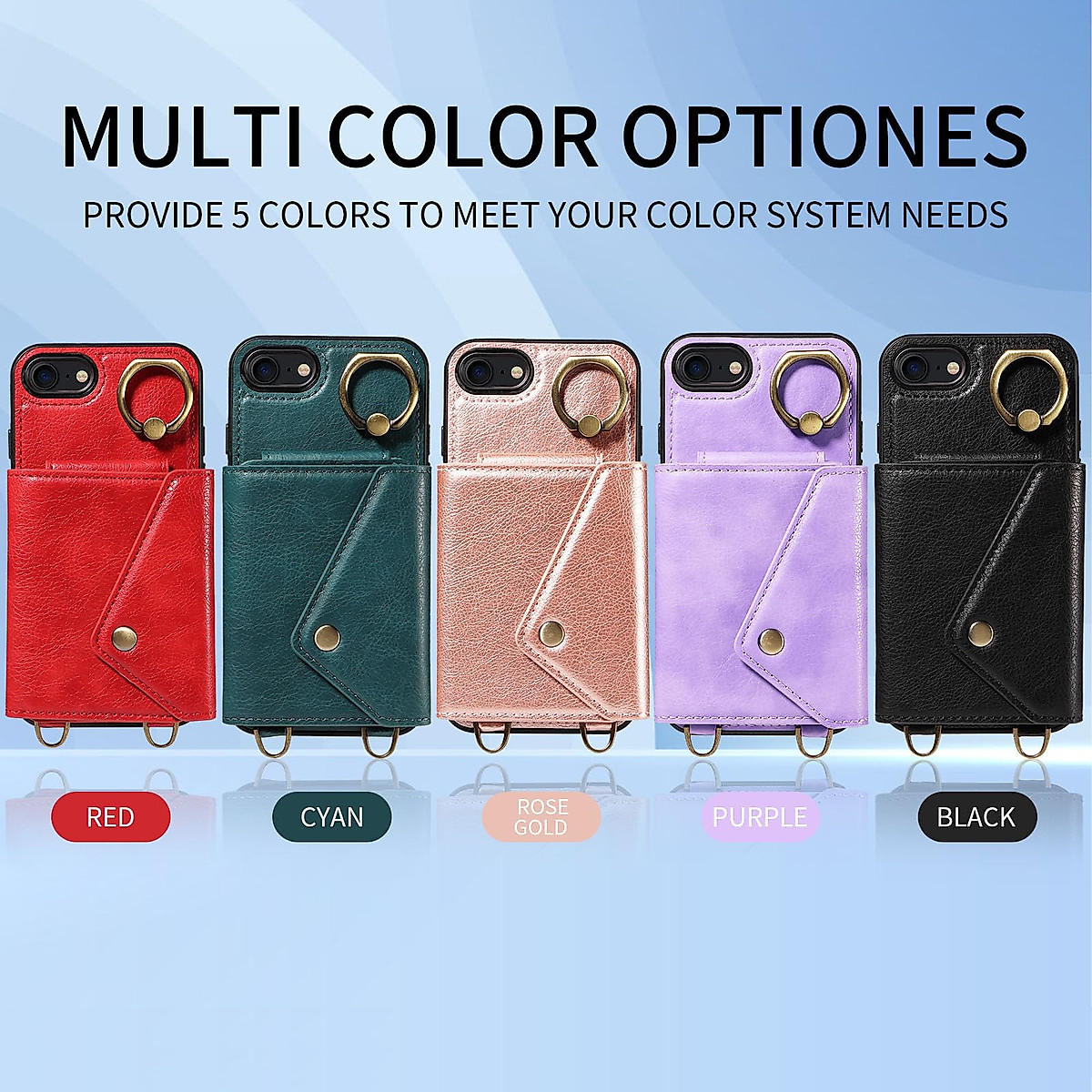 YIRRANZD Crossbody Wallet Case for iPhone SE 2020 / SE 2022/8 / 7 with Card Holder, Leather Case with Long Shoulder Strap, Purse Shockproof Flip Cover for iPhone SE 2020 / SE 2022/8 / 7 (Black)