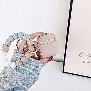 Gtinna Fashion Cute Stripe for Apple AirPods 1&2 Case,Silicone Case for AirPods Wireless Charging Case with Silicone Beaded Bracelet Colorful Tassel Charm Keychain Accessories (Khaki)